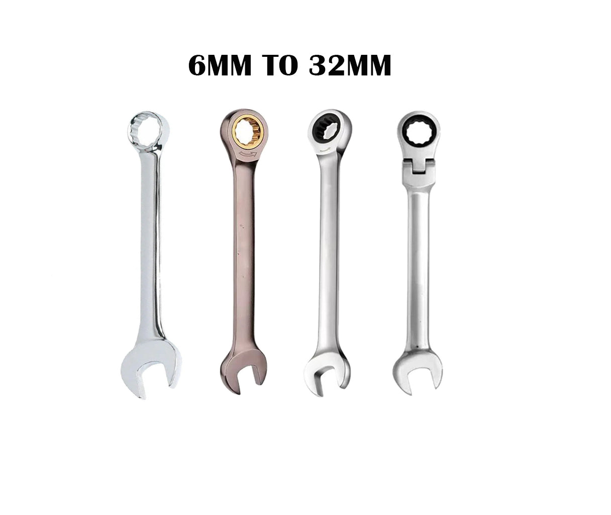 6mm to 32mm Spanner– Ring Open End, Fixed Head Ratchet, Flexible Head ...